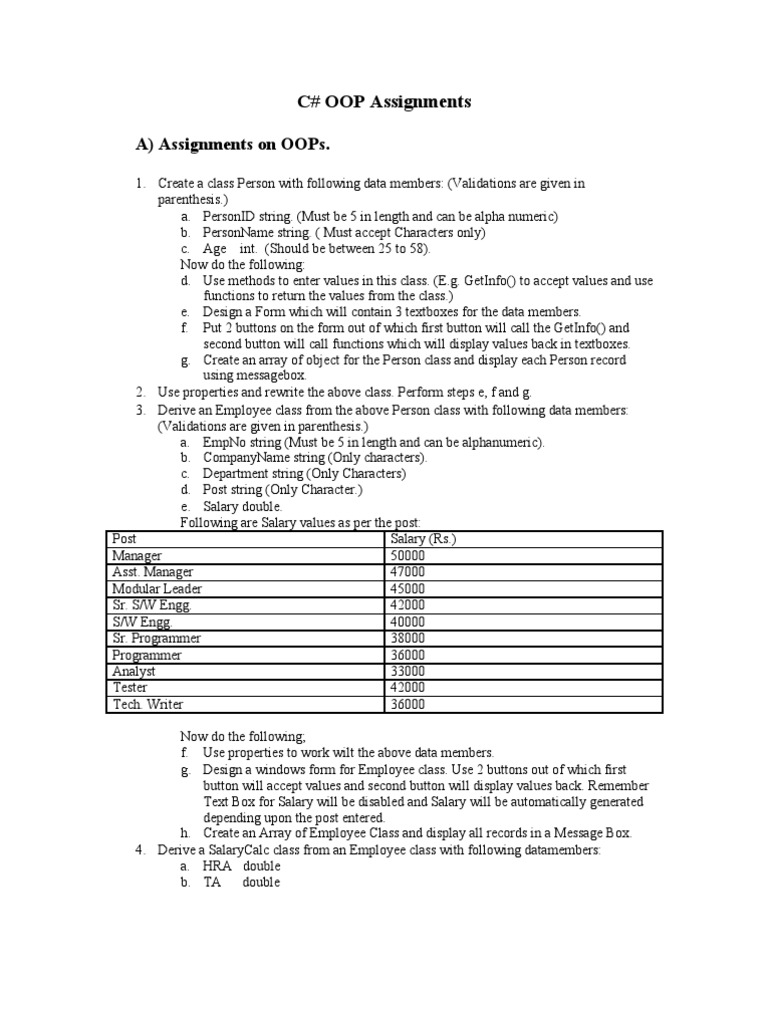 Csharp Oopassignments Pdf Method Computer Programming Inheritance Object Oriented