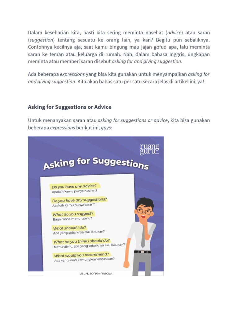 Asking and Giving Suggestion or Advice | PDF | Karier & Perkembangan ...
