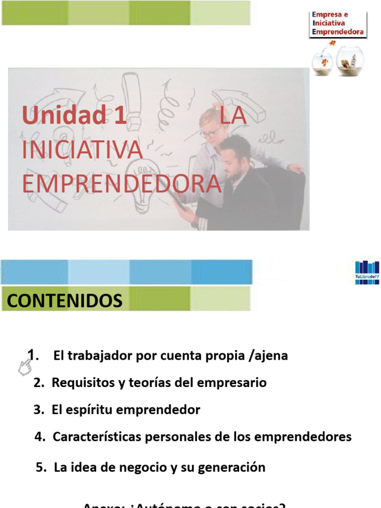 Eie 1 La Iniciativa Emprendedora-2021 | PDF | Iniciativa empresarial | Negocios económicos