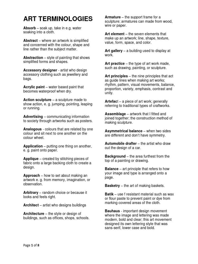 Art Terminologies | PDF | Drawing | Paintings