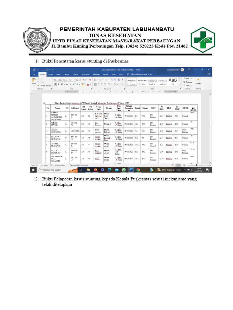 bukti pencatatan dan pelaporan kasus stunting | PDF