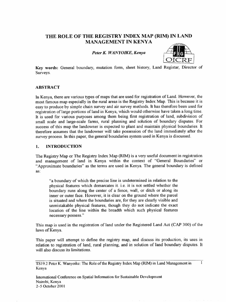 The Role of The Registry Index Map RIM in Land Management in Kenya | PDF