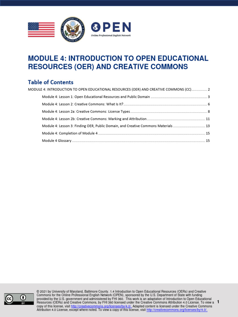 M1 - 1.4 - Introduction To Open Educational Resources (OER) and Creative Commons | PDF ...