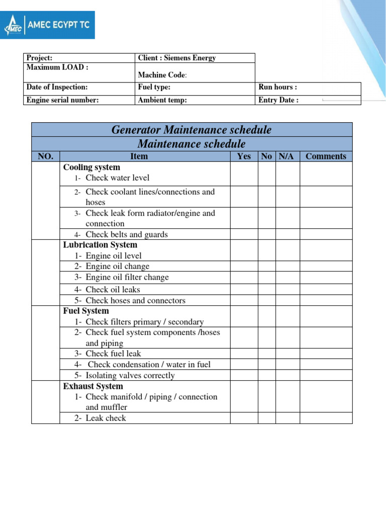 Generator Checklist | PDF
