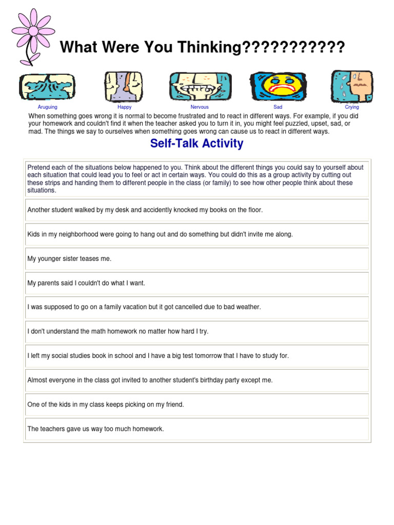 Self Talk Activity | PDF