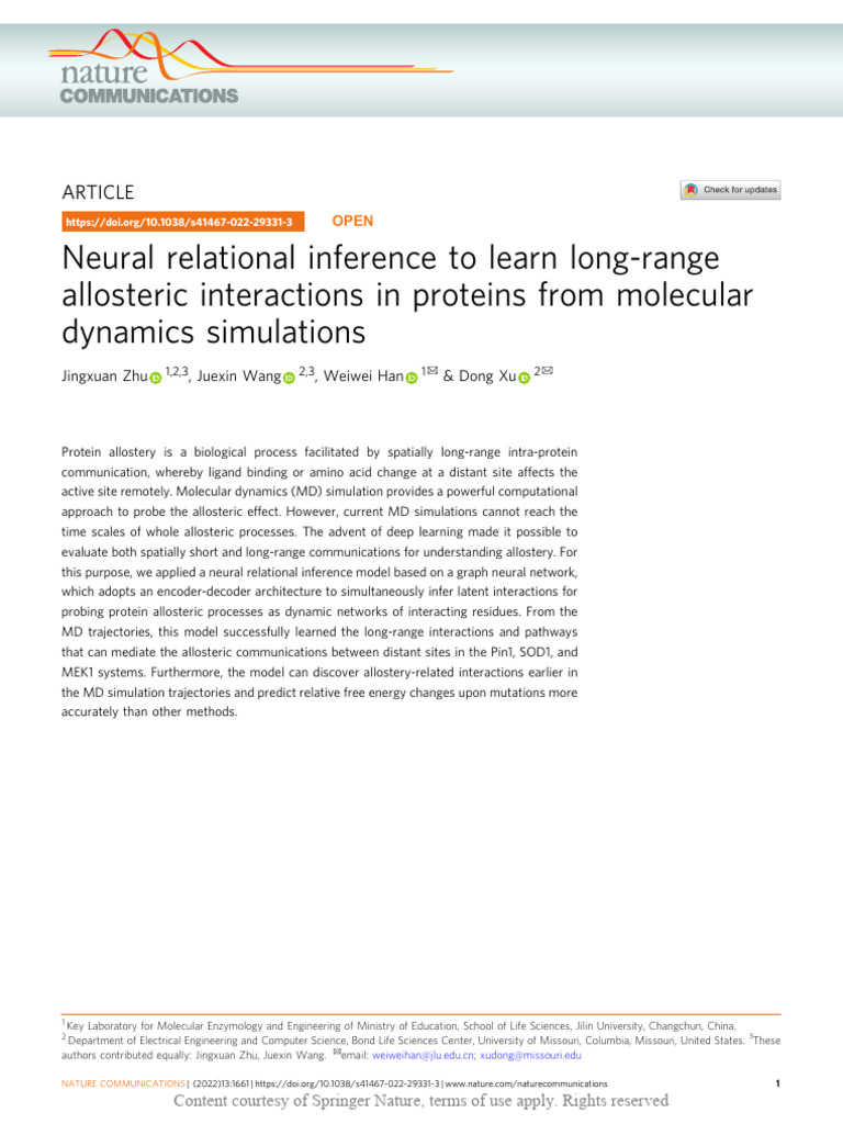 Neural Relational Inference To Learn Long-Range Al | PDF | Proteins | Protein Domain