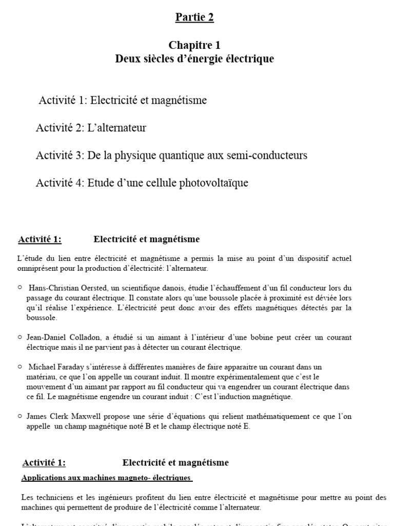 Enseignement Scientifique- Chapitre 1-Deux Siècles d'Énergie Électrique- Terminale | PDF | Semi ...