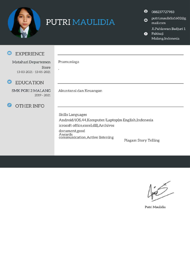 Putri Maulidia's - CV (!) | PDF