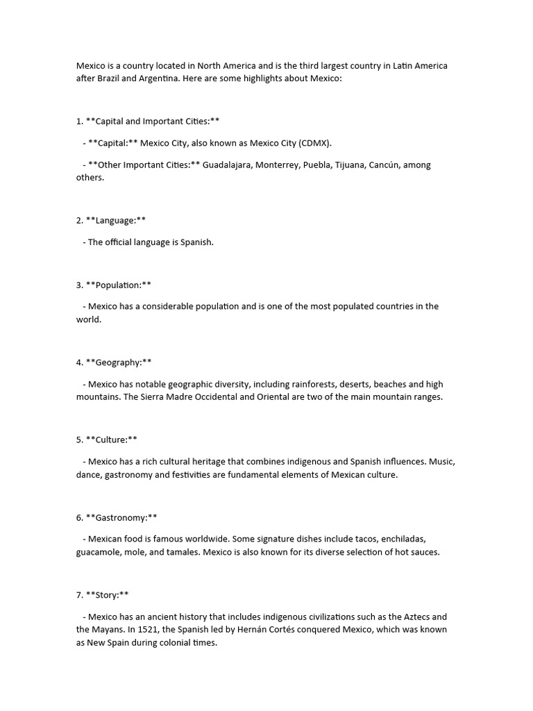 Overview of Mexico: Geography and Culture | PDF