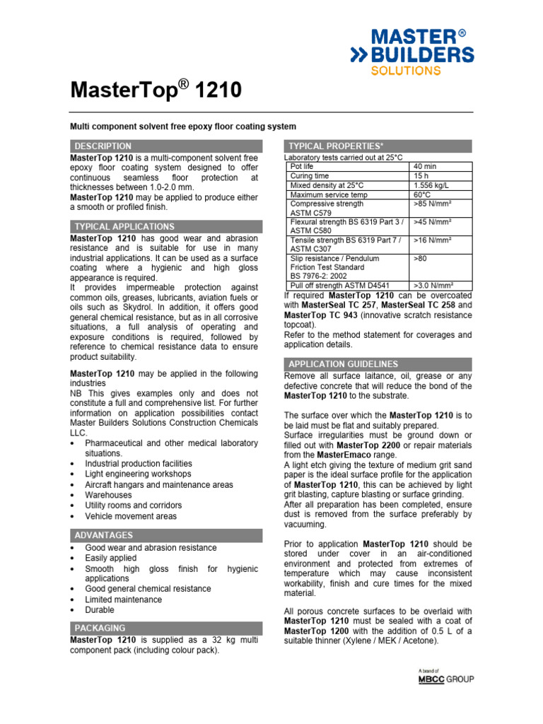 Mastertop 1210 Tds | PDF | Wear | Concrete