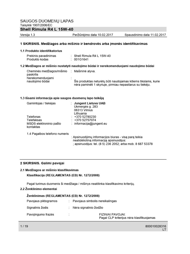 Shell Rimula R4 L 15W40 SDL | PDF