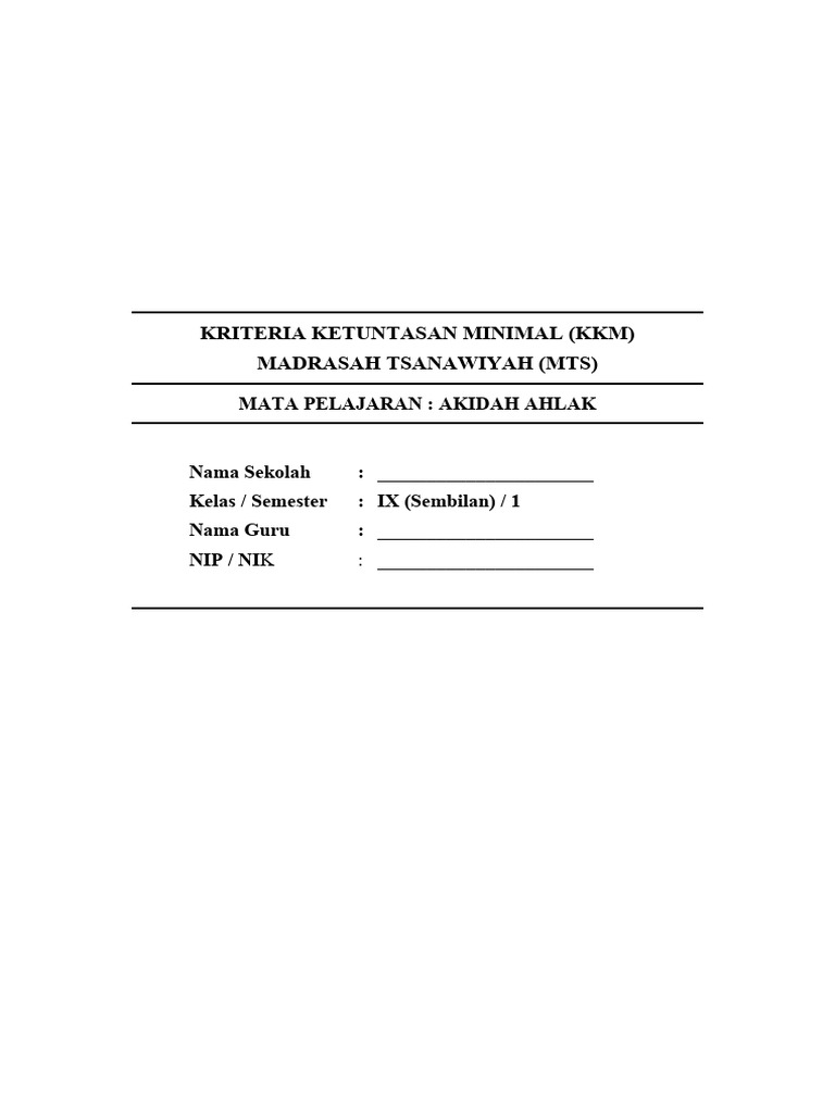 KKM MTs Akidah Akhlak Kelas IX | PDF