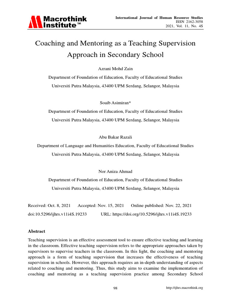 Coaching and Mentoring As A Teaching Supervision A | PDF | Mentorship ...
