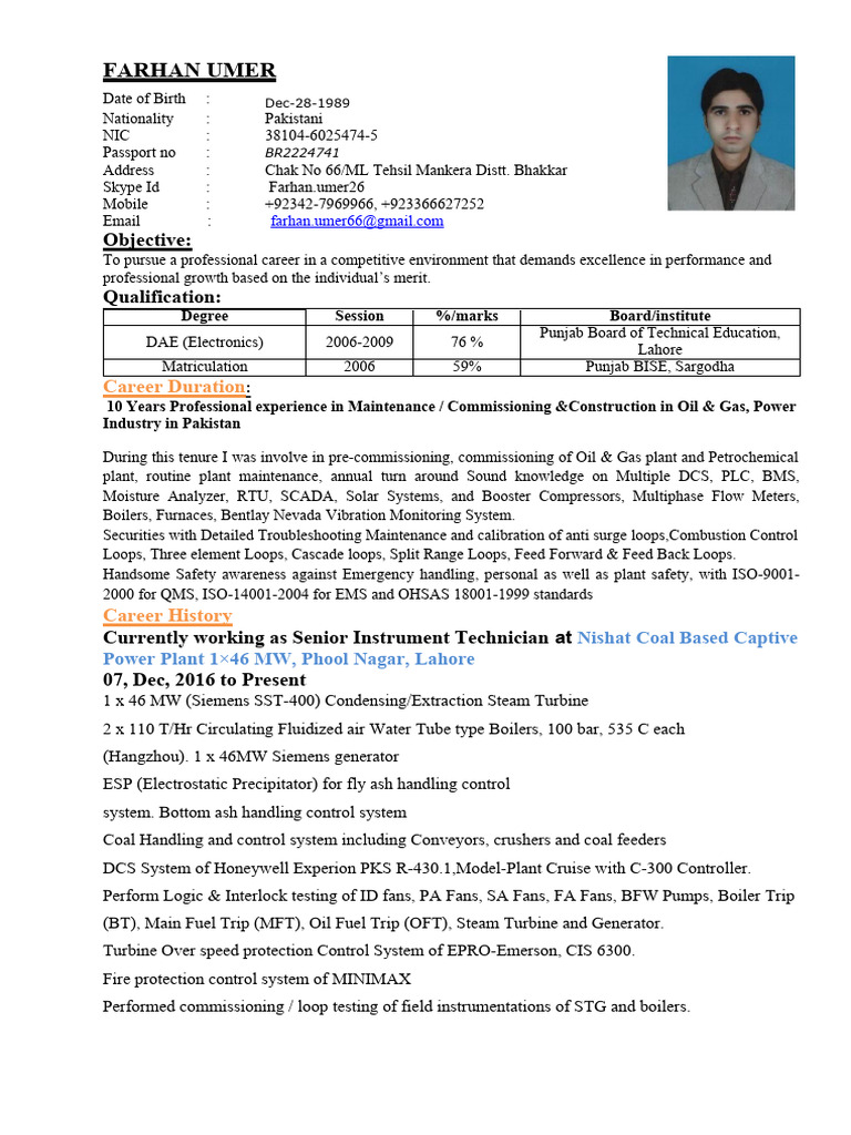 CVJ - 1100277529 - 20220312170522 Farhan CV | PDF | Programmable Logic Controller | Instrumentation