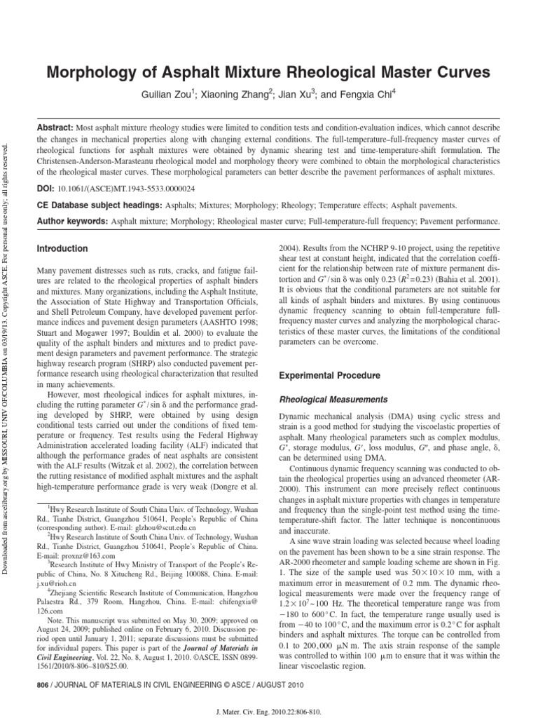 Morphology of Asphalt Mixture Rheological Master Curves | PDF ...