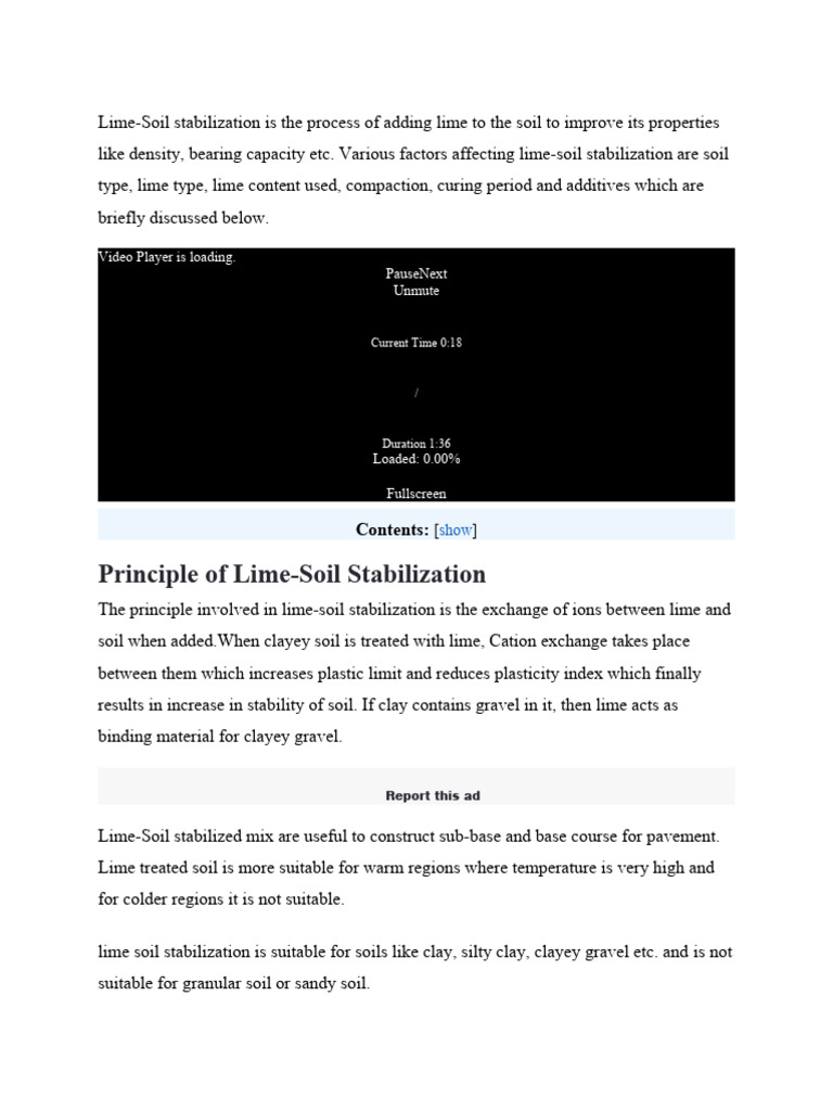 Lime-Soil Stabilization ITEM 203 | PDF | Soil | Concrete