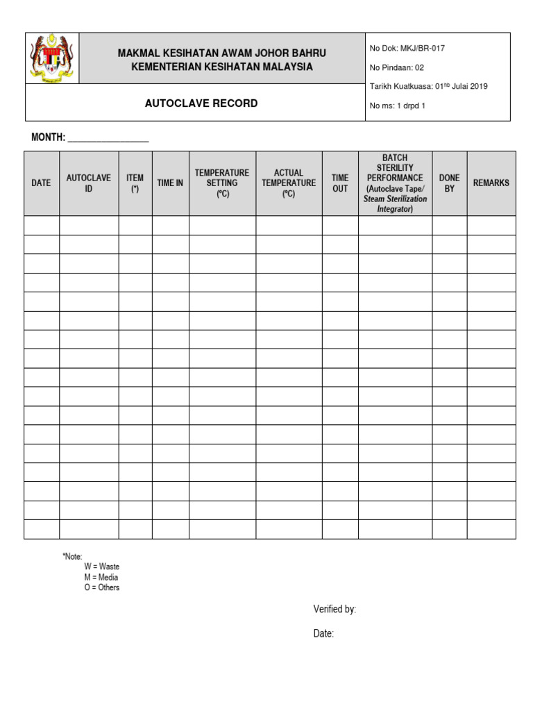 MKJ - BR-017 Autoclave Record | PDF