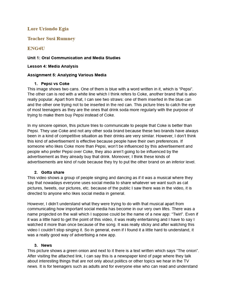 Unit 1 Lesson 4 Assignment 5 Pdf News Social Media