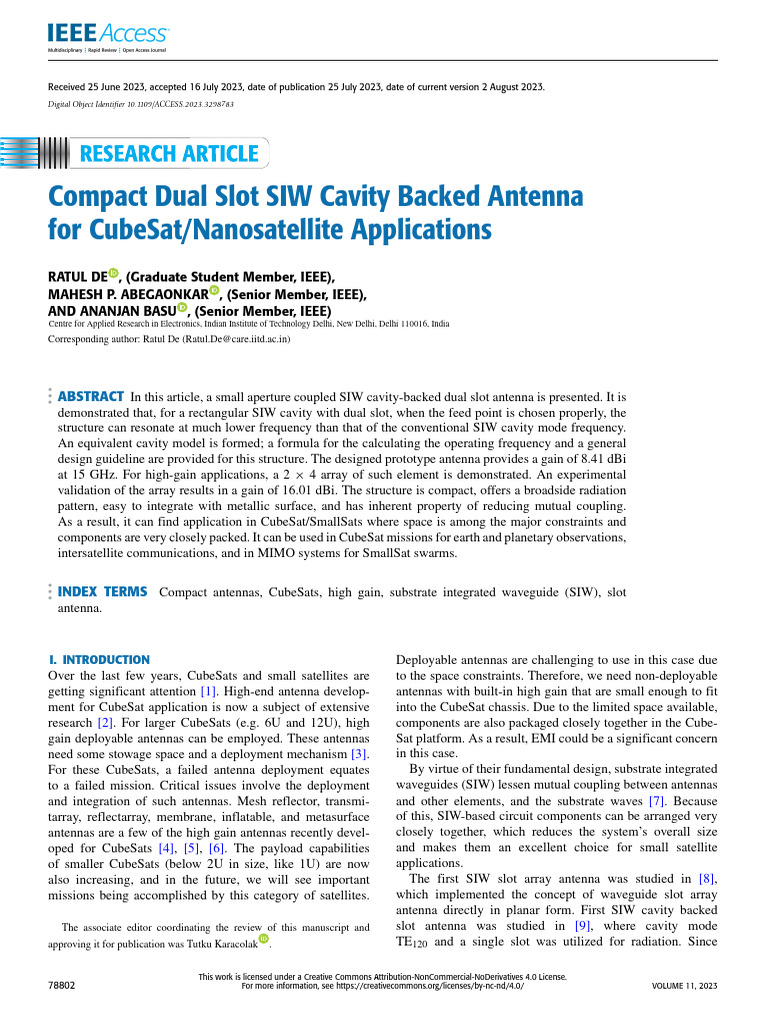 Compact Dual Slot Siw Cavity Backed Antenna For Cubesat Nanosatellite Applications Pdf