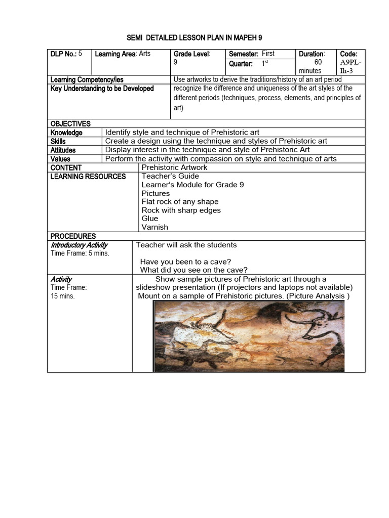 ARTS9 Q1 L5 MELCs | PDF | Learning | Lesson Plan