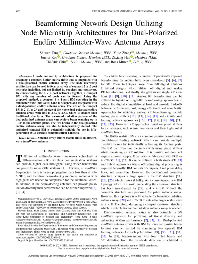 Beamforming Network Design Utilizing Node Microstrip Architectures For Dual-Polarized Endfire ...