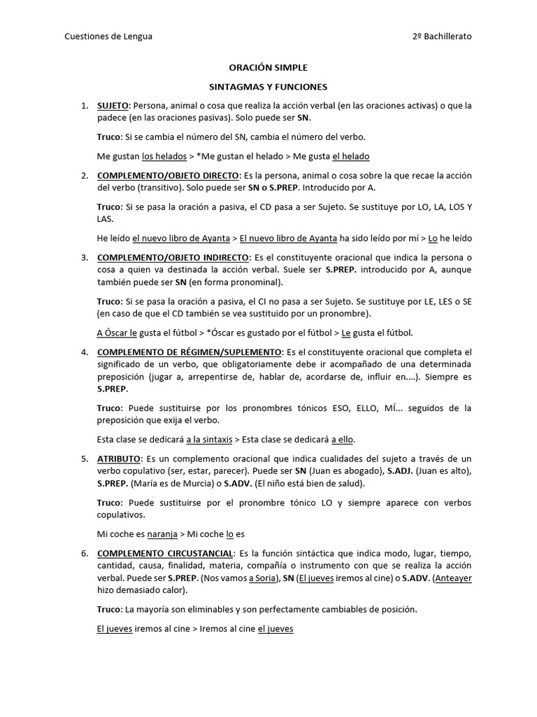 Teoría Sintaxis La Oración Simple Pdf Verbo Asunto Gramática