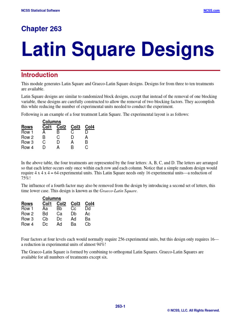 Latin Square Designs | PDF | F Test | Analysis Of Variance