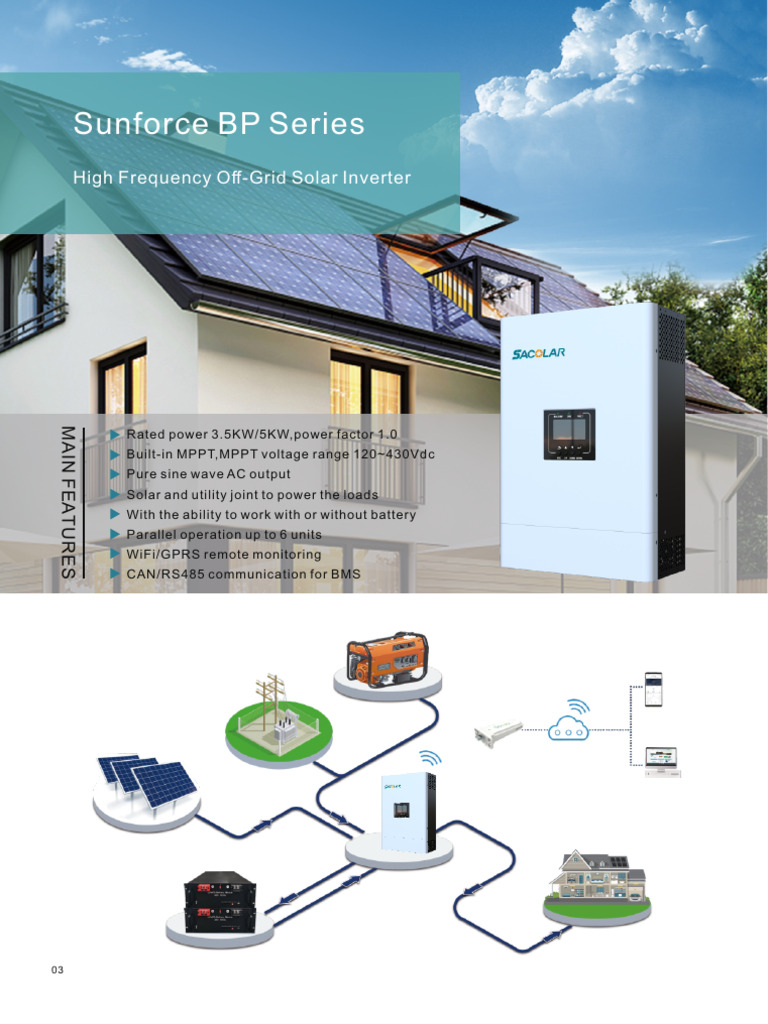 Sunforce BP Series: High Frequency Off-Grid Solar Inverter | PDF | Power Inverter | Battery Charger