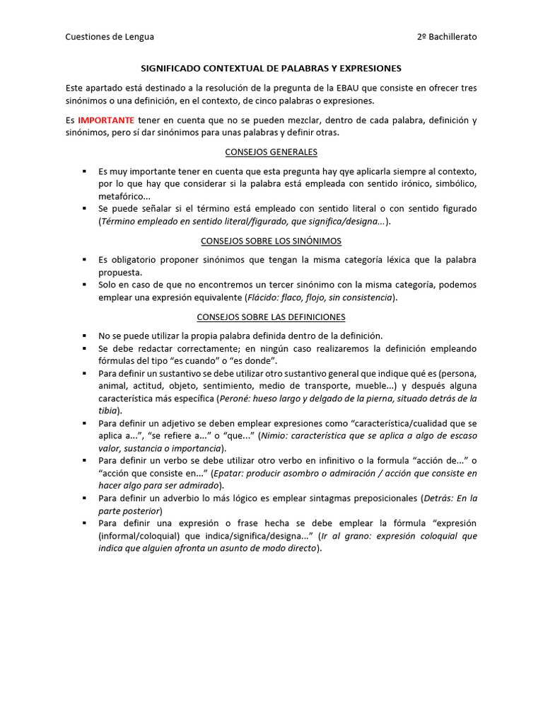 Significado Contextual de Palabras y Expresiones | PDF | Palabra | Verbo