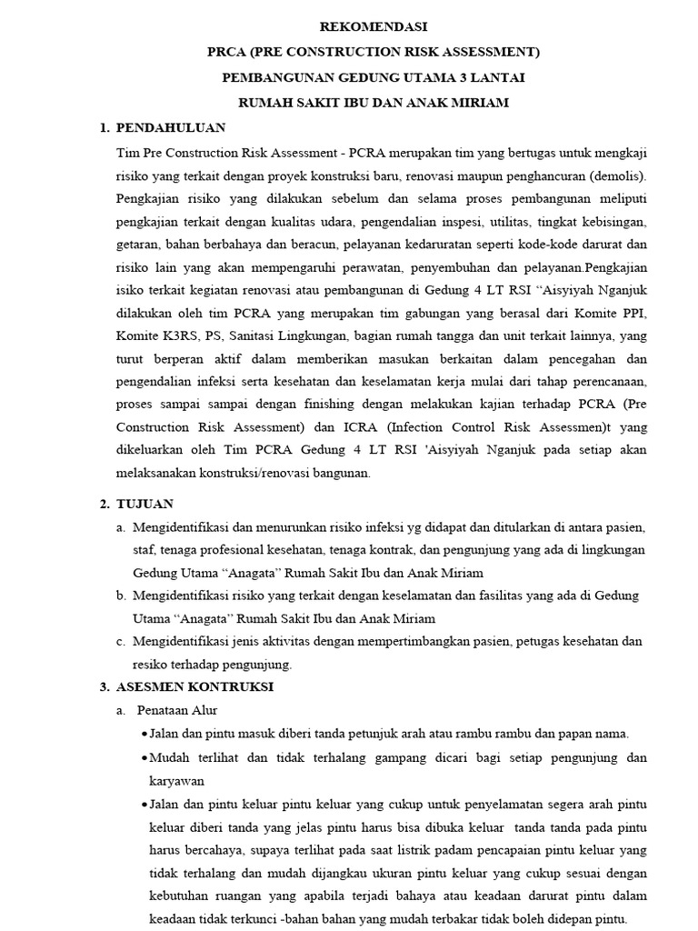 PCRA Gedung Utama RSIA Miriam | PDF | Teknologi & Rekayasa