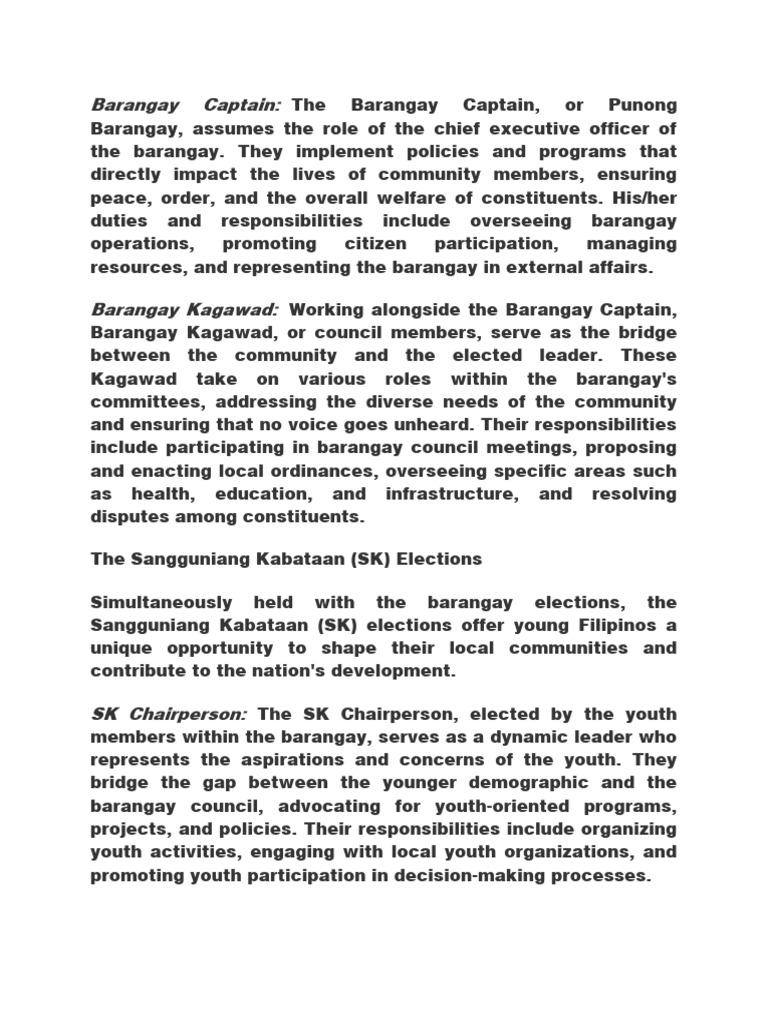 Barangay Captain | PDF | Government | Governance