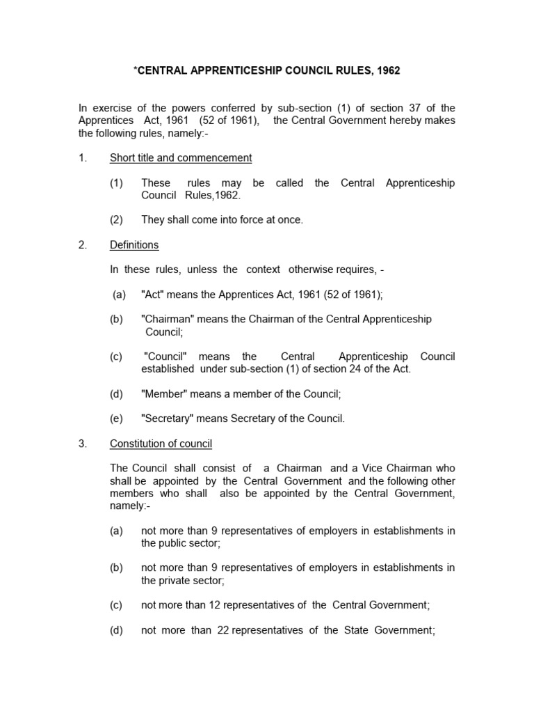 CAC Rules 1962 | PDF | Apprenticeship | Quorum