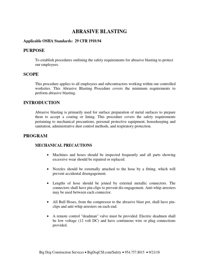 2-ABRASIVE-BLASTING Procedure | PDF | Equipment | Manufactured Goods