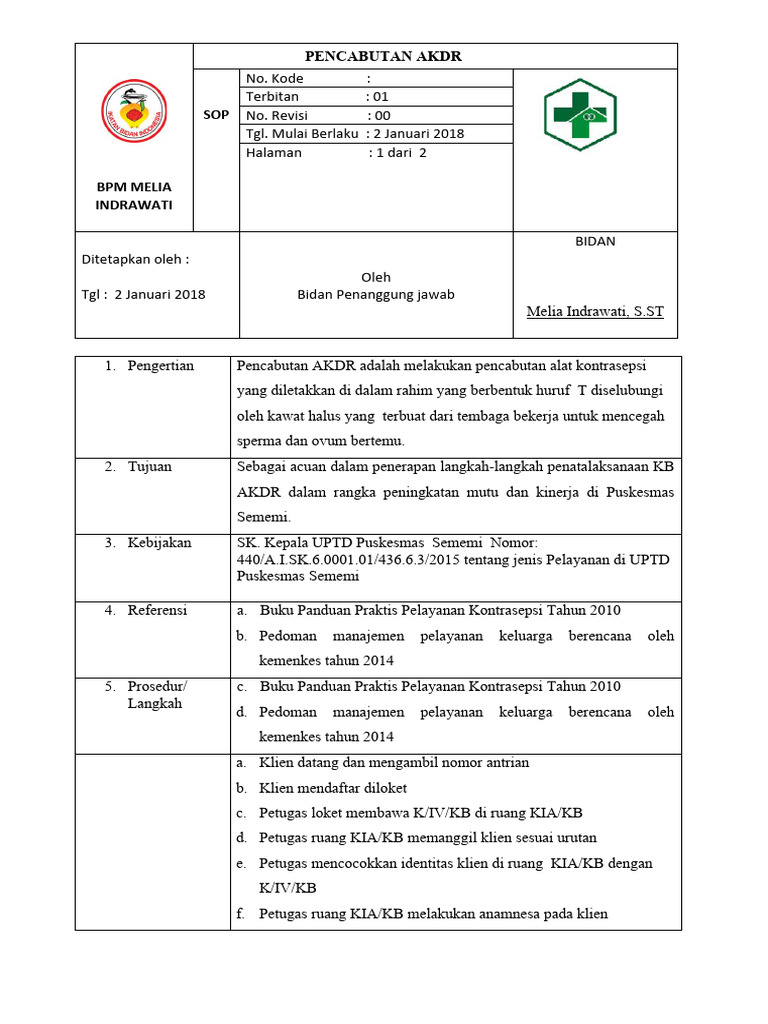 SOP Pencabutan AKDR | PDF