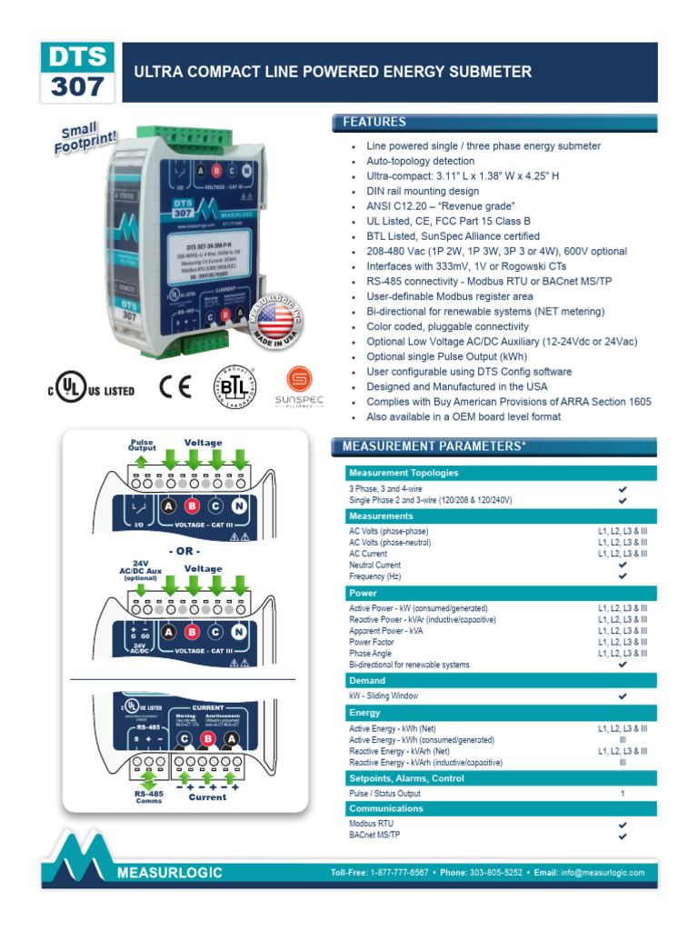 Modbus_RTU_DTS-307-Sheet-20R3 | PDF | Alternating Current | Voltage