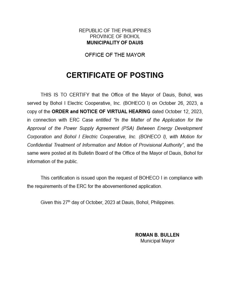 Certificate of Posting Boheco I | PDF | Home & Garden | Technology ...