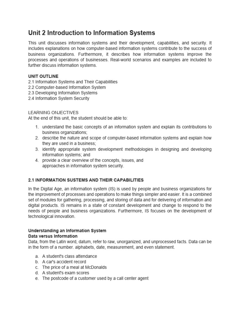 Unit 2 Introduction To Information System | PDF | Input/Output | Computer Data Storage