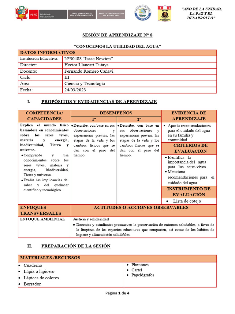 SESIÓN DE APRENDIZAJE N8 24.03.23 | PDF | Aprendizaje | Evaluación