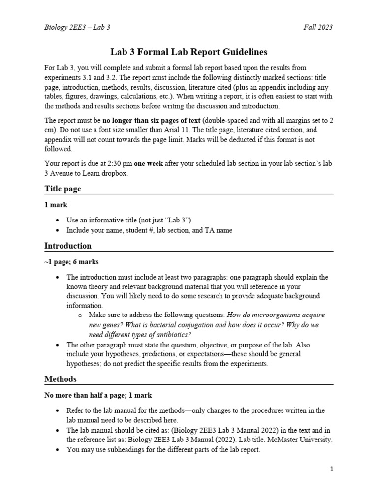 F23 Bio 2EE3 Lab 3 Formal Lab Report Guidelines | PDF | Gram Negative ...