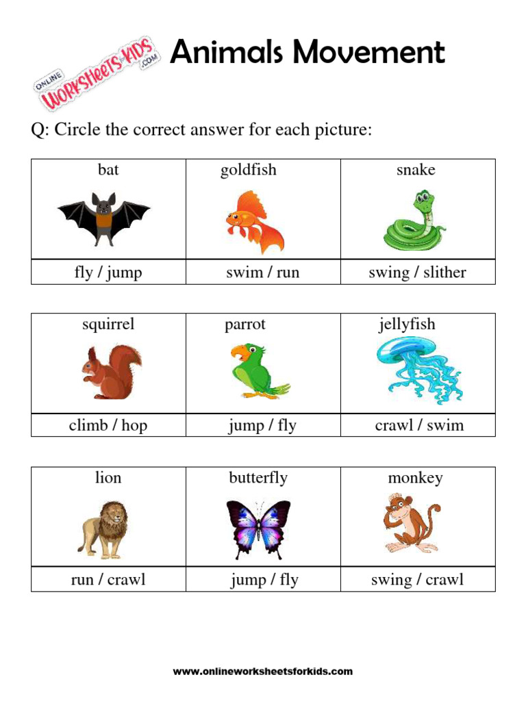 Animals Movement Worksheets For 1st Grade 5 | PDF | Art