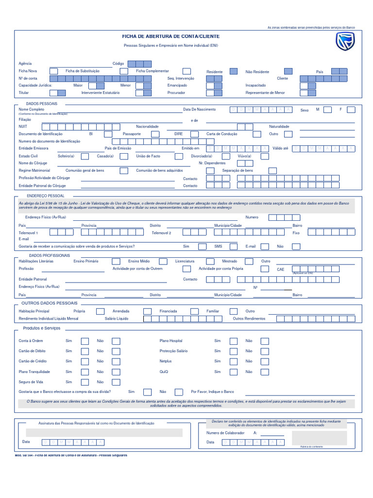 Mod. SB 584 - Ficha de Abertura de Conta - Pessoas Singulares e ...