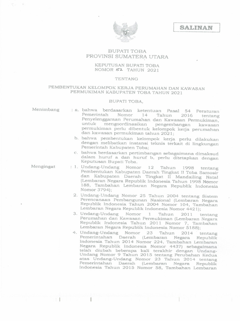 SK Pokja PKP Kab. Toba Tahun 2021 | PDF