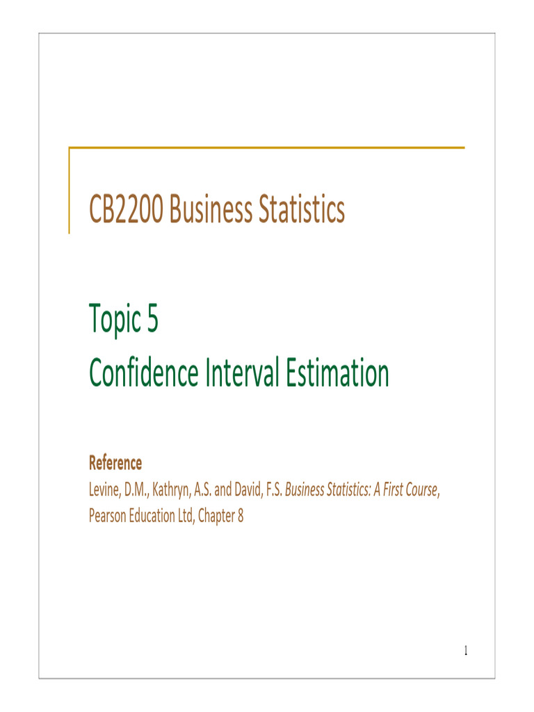 Topic 5 Confidence Interval Estiamtion (Student) | PDF | Statistics | Confidence Interval