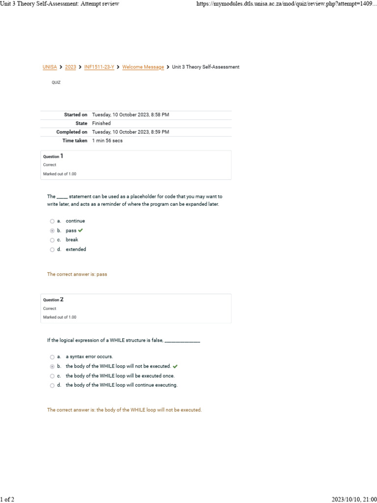 Unit 3 Theory Self-Assessment Attempt Review | PDF | Control Flow | Computer Programming