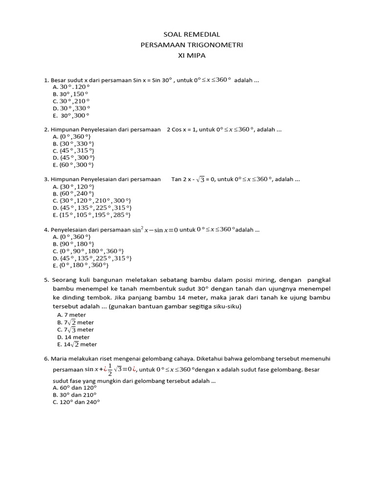 Soal Ph Pers. Trigonometri Xi Mipa New | PDF