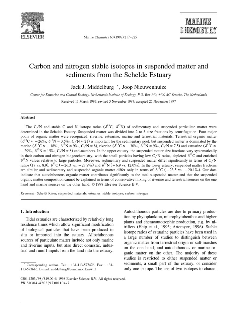 Carbon and Nitrogen Stable Isotopes in Suspended Matter Andsediments ...