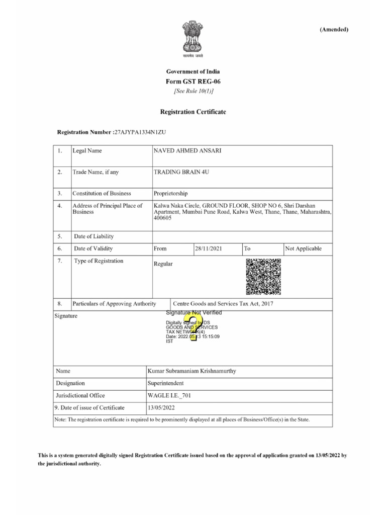 GST Registration Certificate | PDF