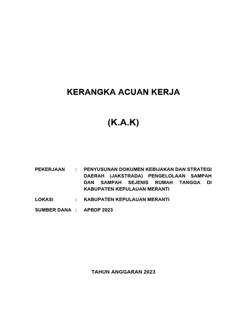 KAK JAKSTRADA Pengelolaan Sampah - EKO | PDF