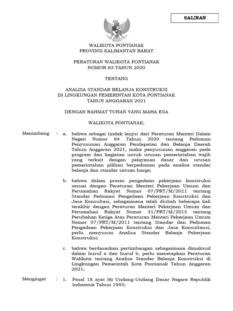 Perwal Pontianak SSH 2021 | PDF