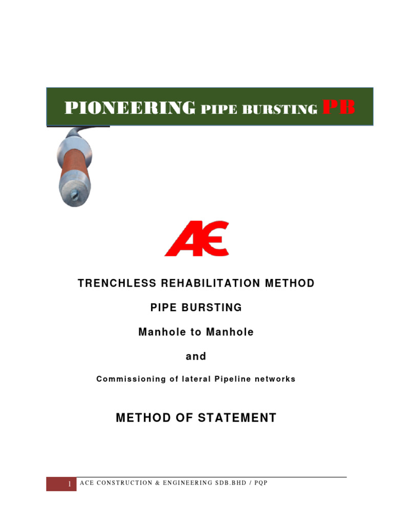 Method Statement Pipe Bursting Manhole To Manhole ACE R2 0414 | PDF | Pipe (Fluid Conveyance ...